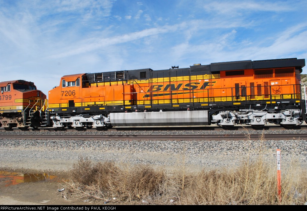 BNSF 7206 side shot as she reaches the summit at Tehachapi and starts downhill towards Mojave.